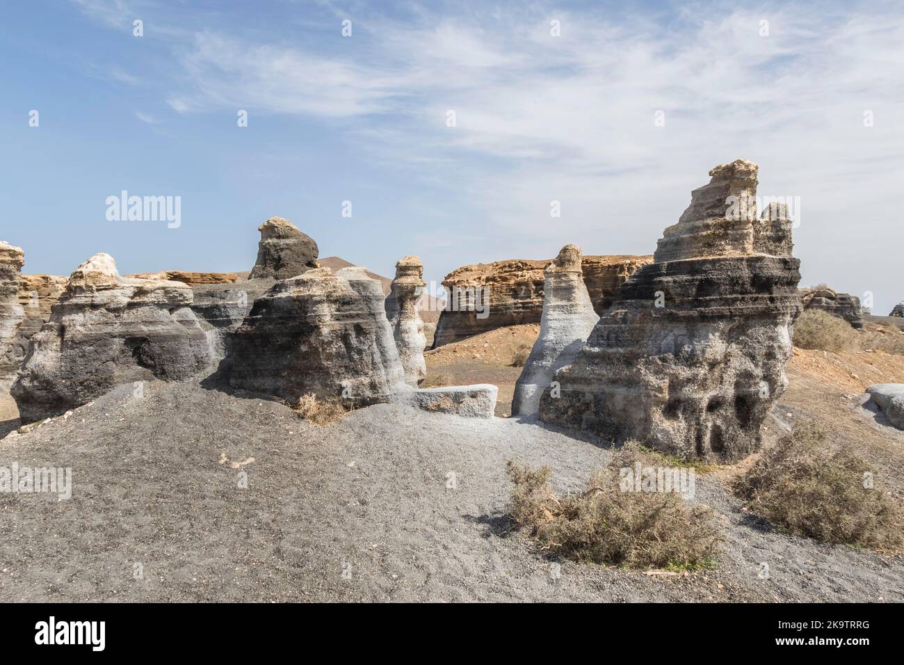 Rocky landscape around the volcano Montana de Guenia, Stratified City ...