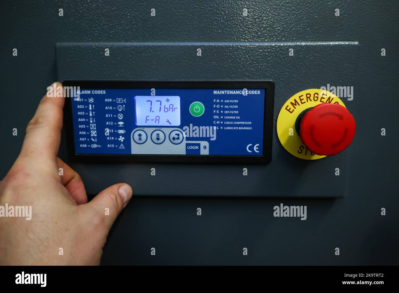 Compressor control panel in the production hall Stock Photo - Alamy