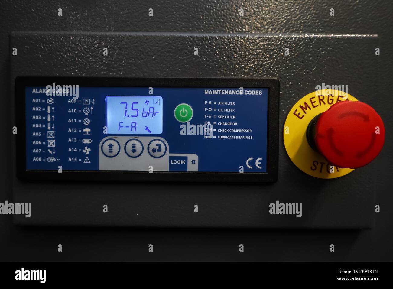 Compressor control panel in the production hall Stock Photo - Alamy