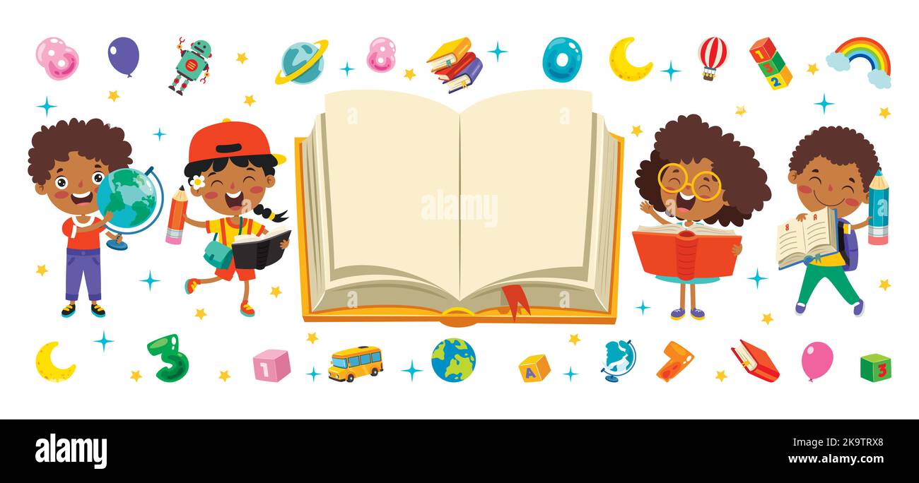 Girl cartoon student supplies Cut Out Stock Images & Pictures - Alamy