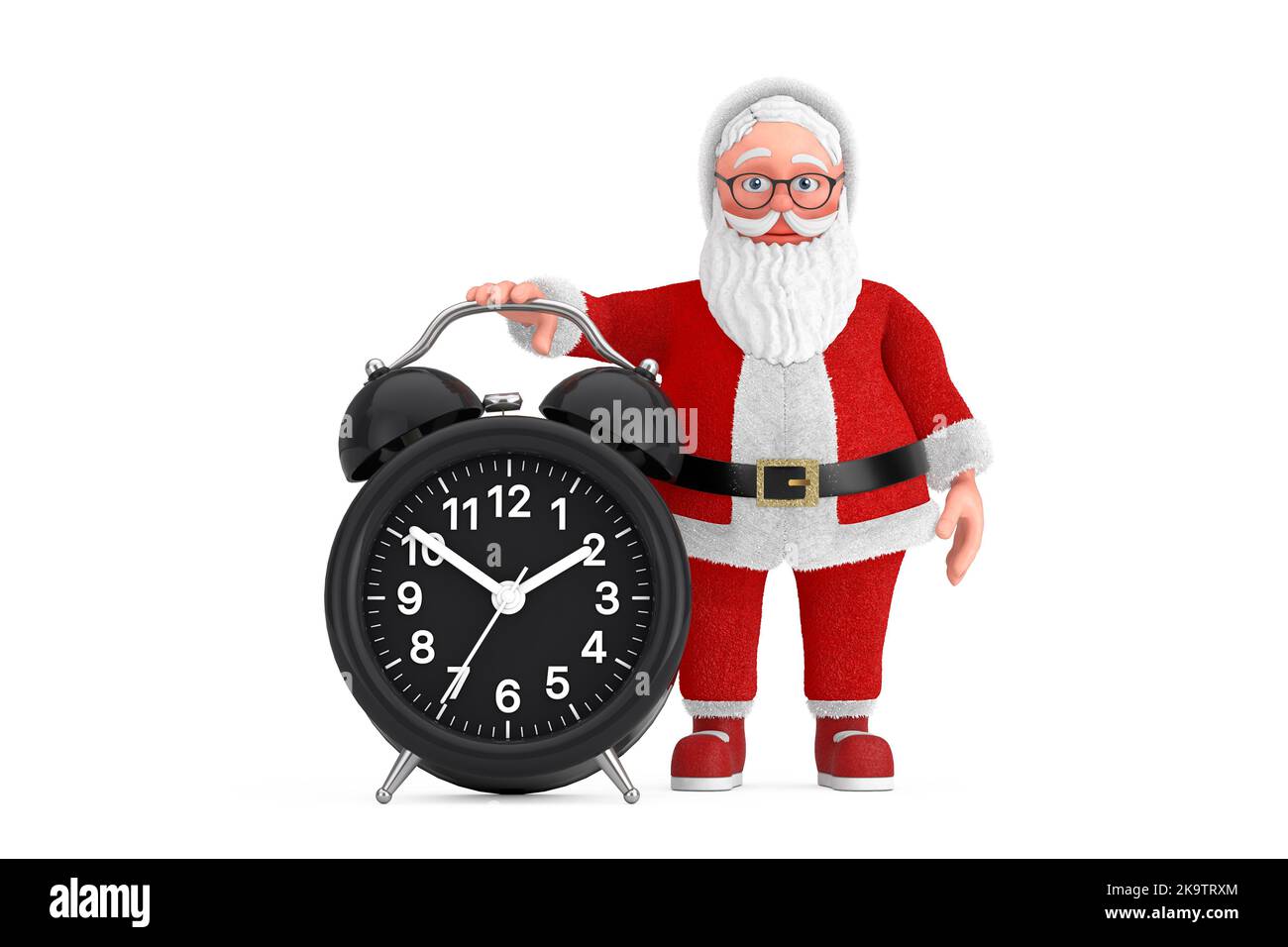 Cartoon Cheerful Santa Claus Granpa with Alarm Clock on a white ...