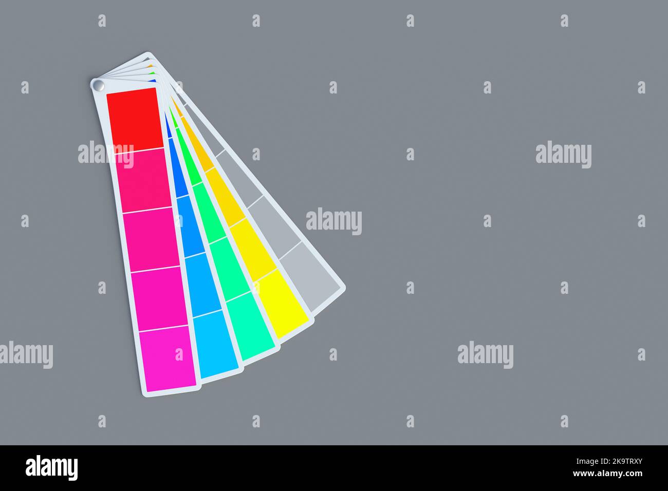 Color palette on gray background. Swatches book. Top view. Copy space ...