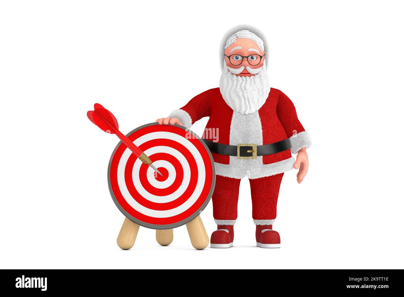 Cartoon Cheerful Santa Claus Granpa with Archery Target and Dart in ...