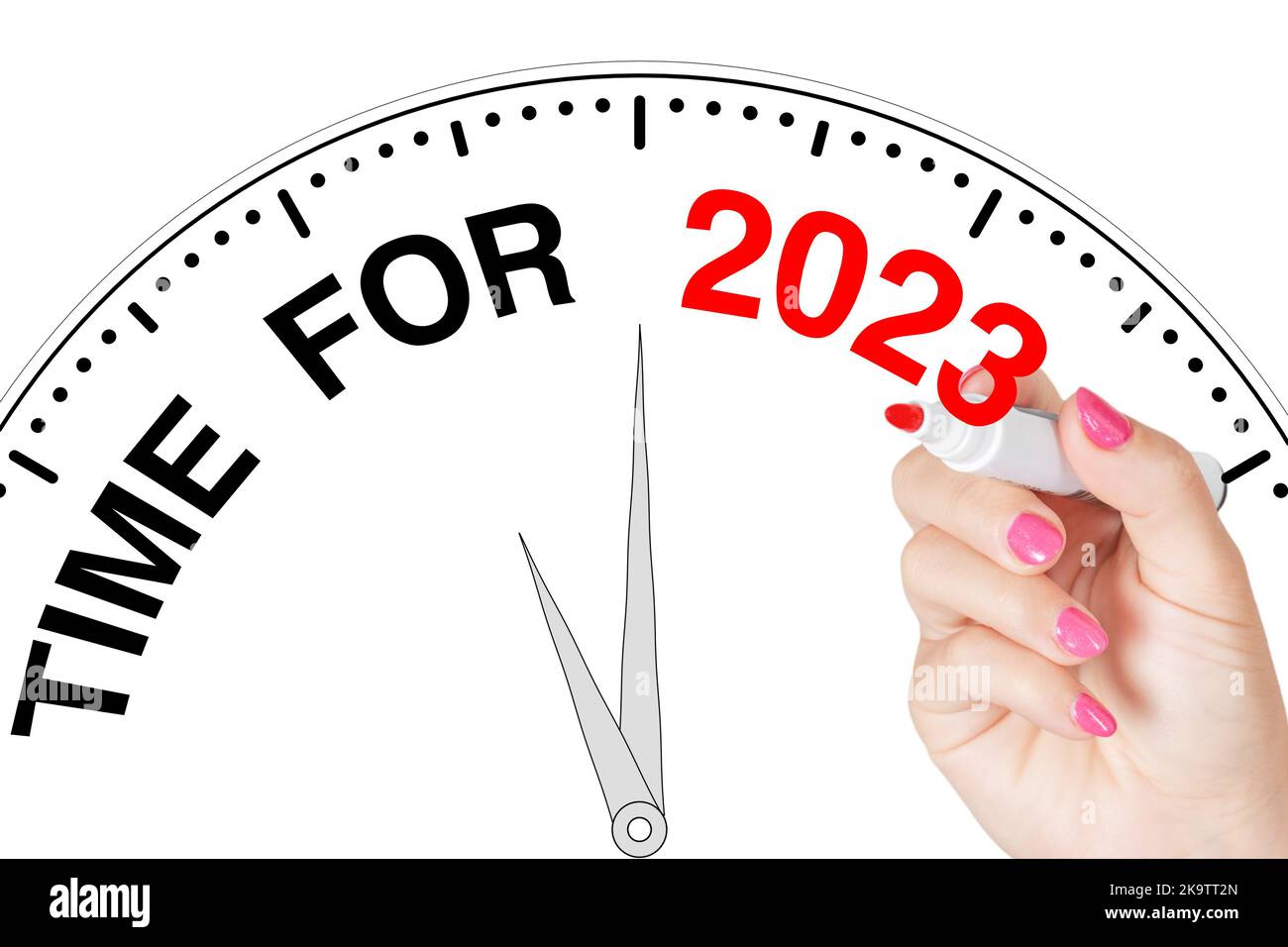 Woman Hand Writing Time For 2023 Message with Red Marker on Transparent ...