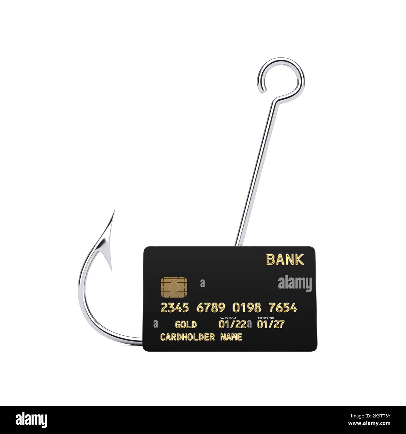 Stainless Steel Fishing Hook near Black Plastic Golden Credit Card with ...