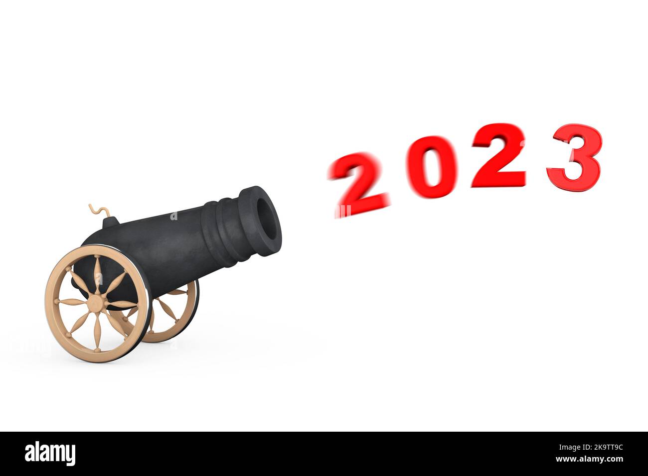 New 2023 Year Sign Shoot from Cannon on a white background. 3d ...