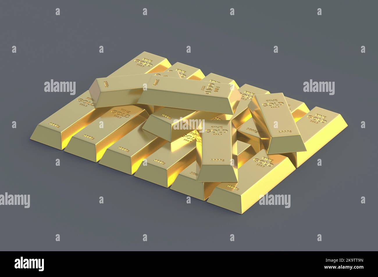 Stack of gold bars. Gold reserve. Value in the financial market. International price. 3d render ...