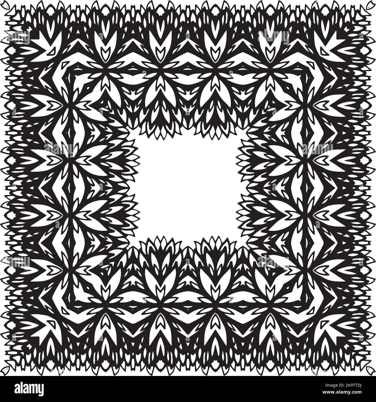 Black and white vector illustration. Vintage frame with curly ...