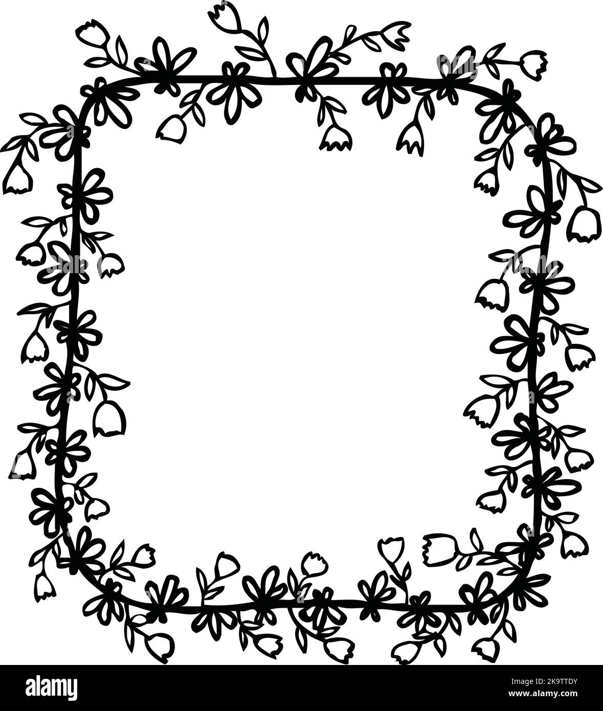 Black and white vector illustration. Vintage frame with curly ...