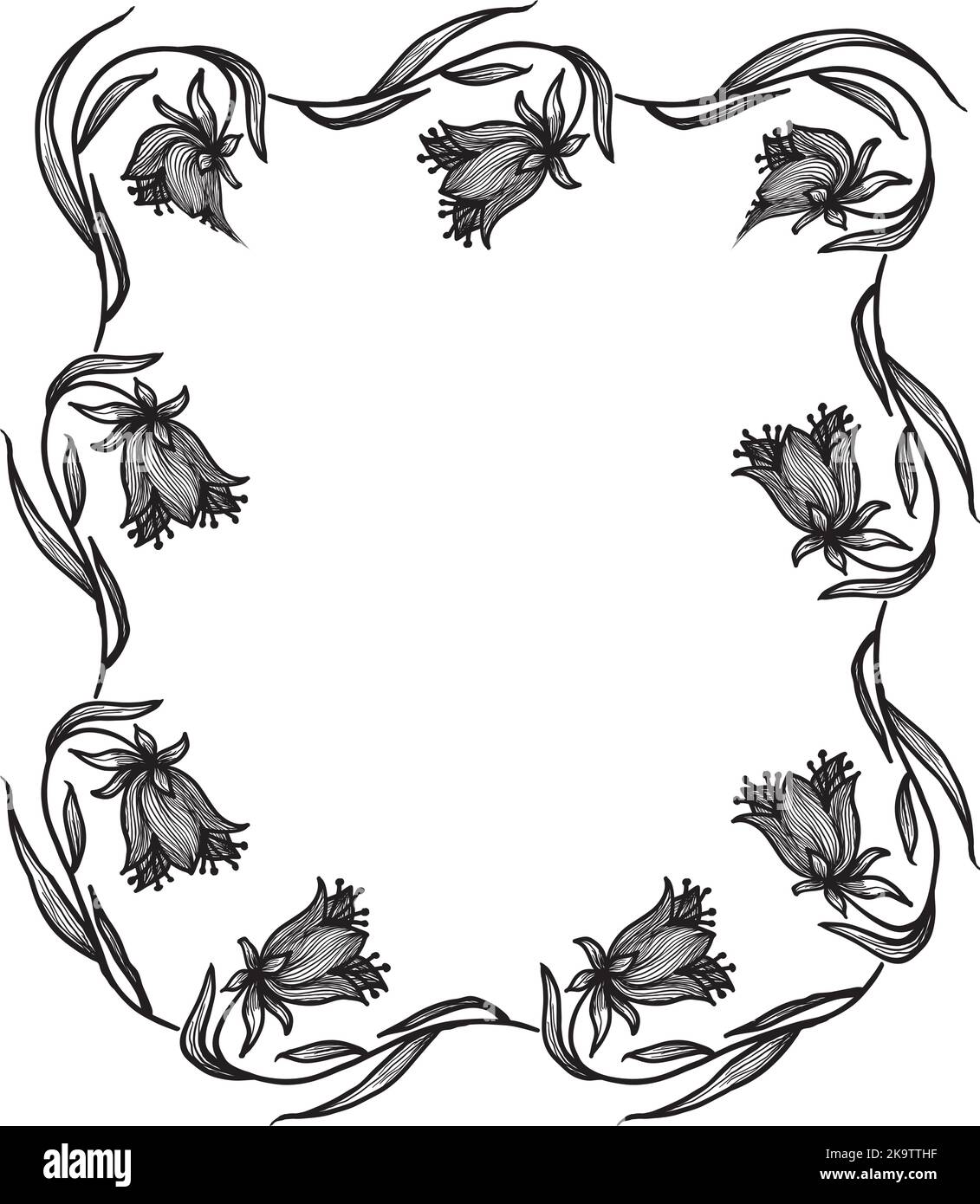 Black and white vector illustration. Vintage frame with curly ...