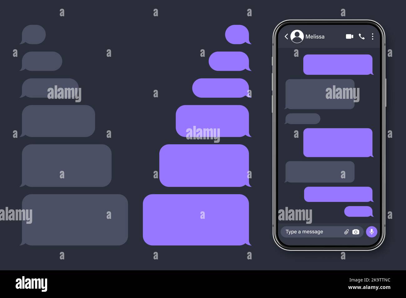 Realistic smartphone with messaging app. Blank SMS text frame ...