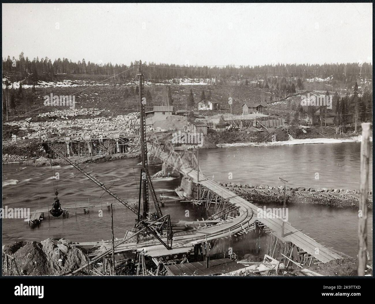 Construction of Bro over the Skellefte River on the line between ...