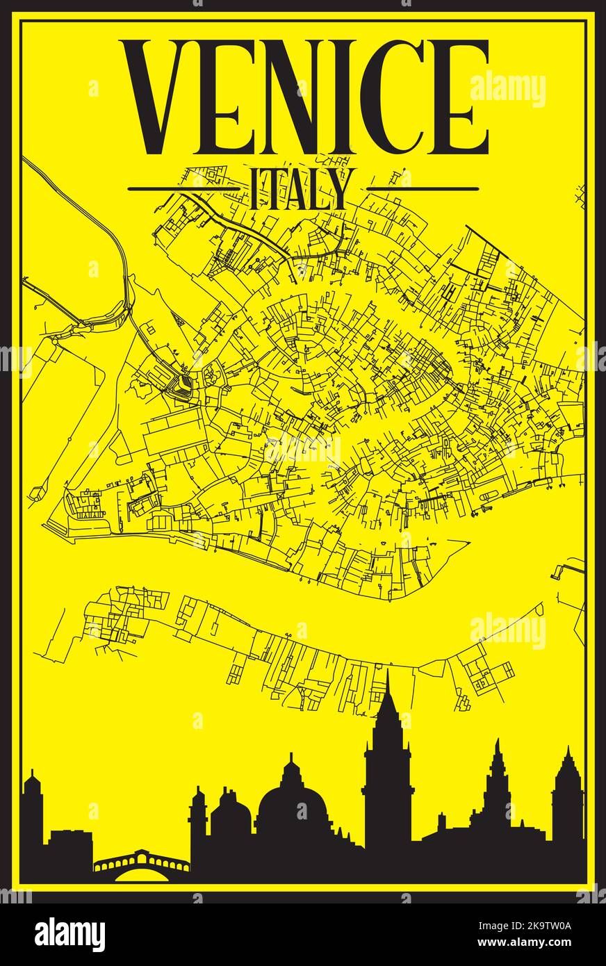 Hand-drawn downtown streets network printout map of VENICE, ITALY Stock Vector Image & Art - Alamy