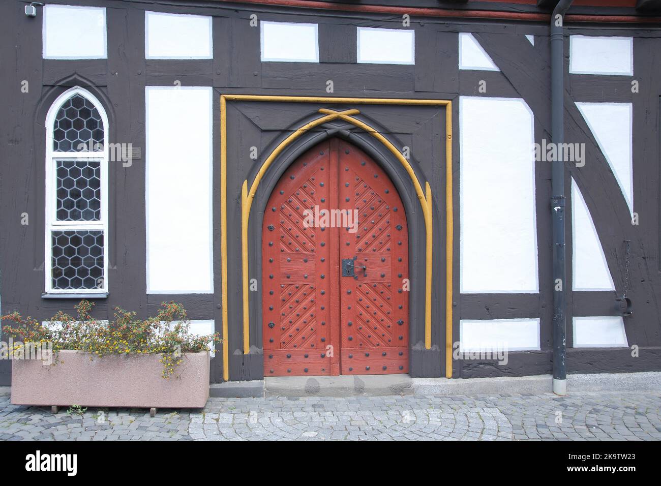 Door with fittings and rivets at the historic town hall, Schotten ...