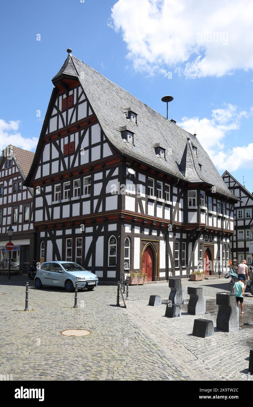 Historic town hall and half-timbered house in Schotten, Vogelsberg ...