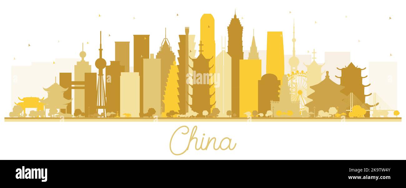 China City Skyline Silhouette with Golden Buildings Isolated on White ...