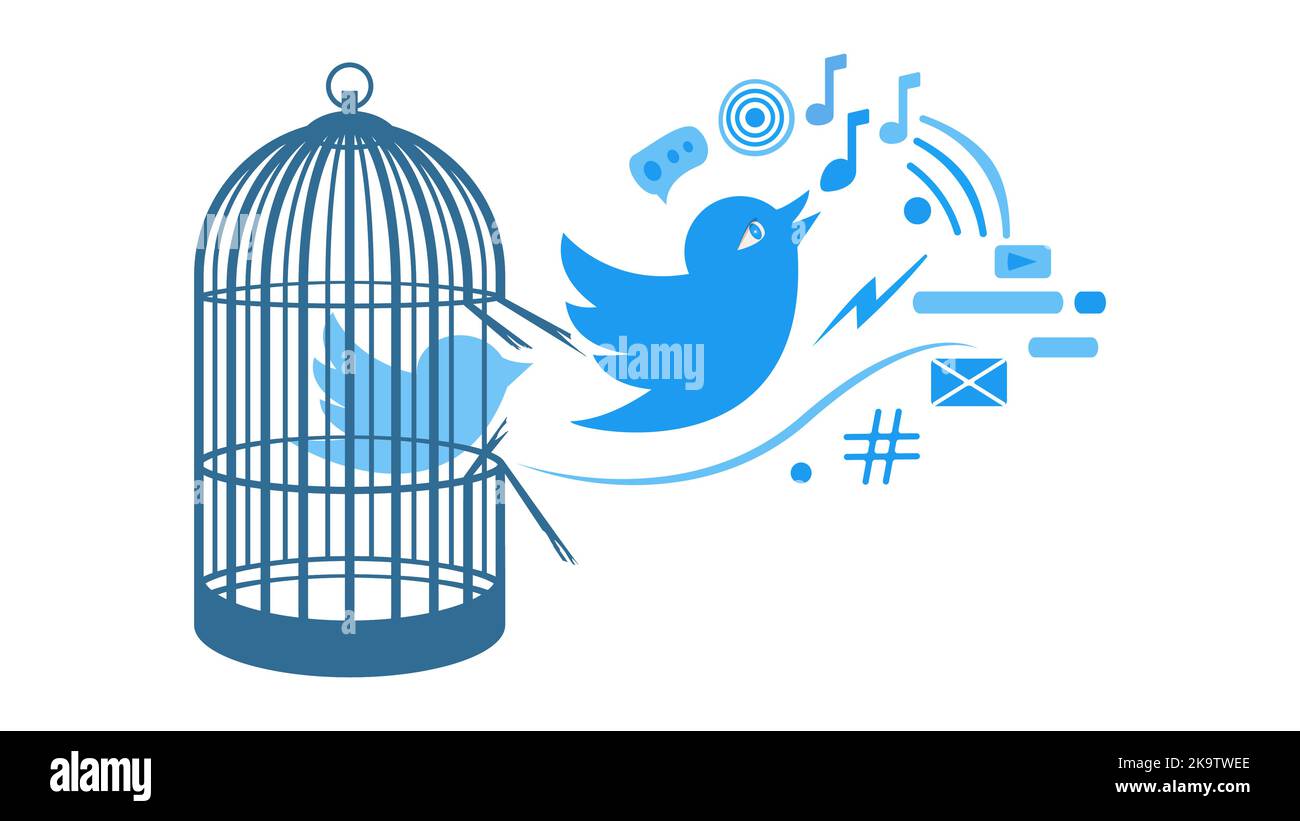 The Twitter logo bird has broken free from its cage Stock Vector Image ...