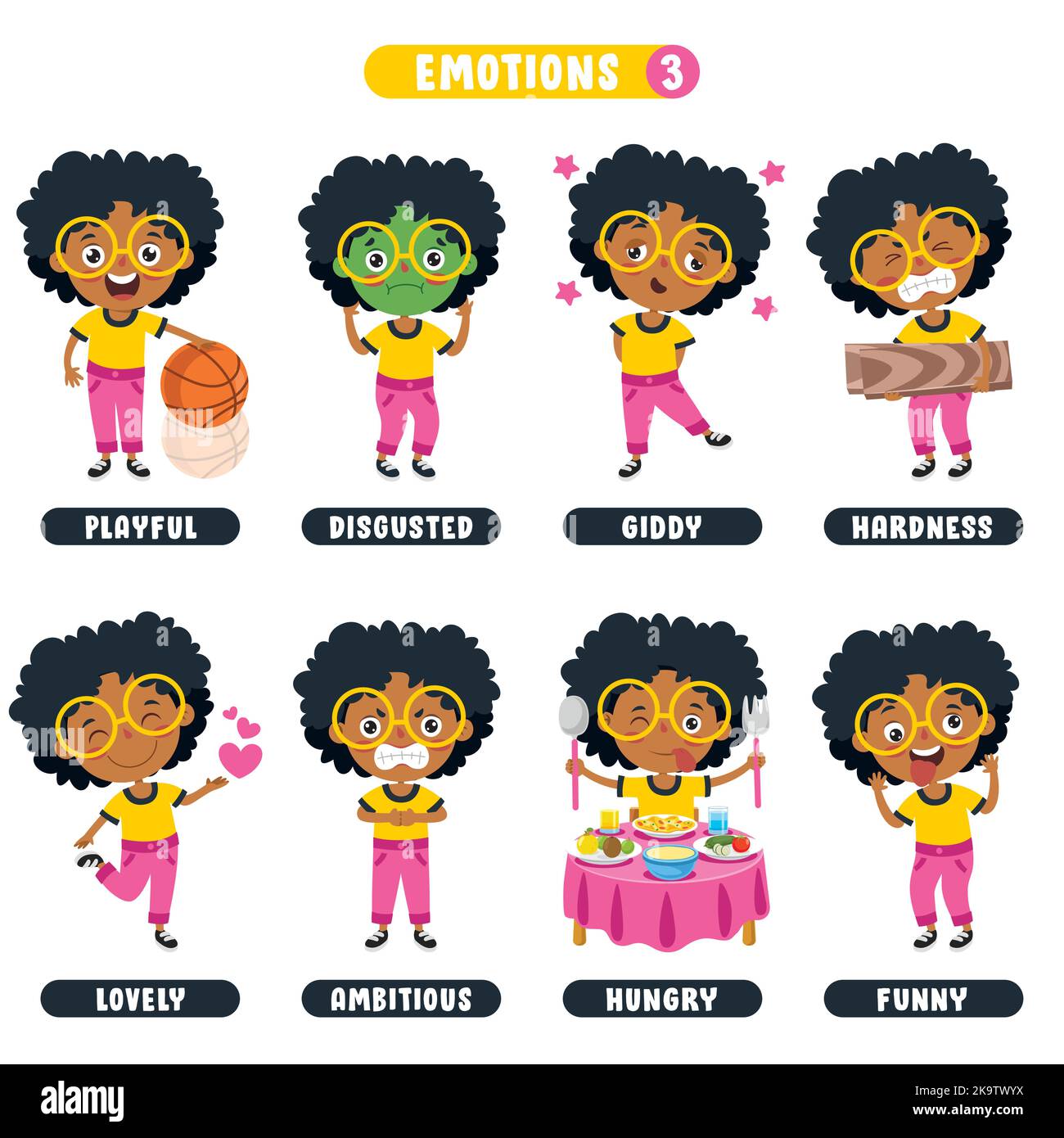 Little Kid With Different Emotions Stock Vector Image & Art - Alamy