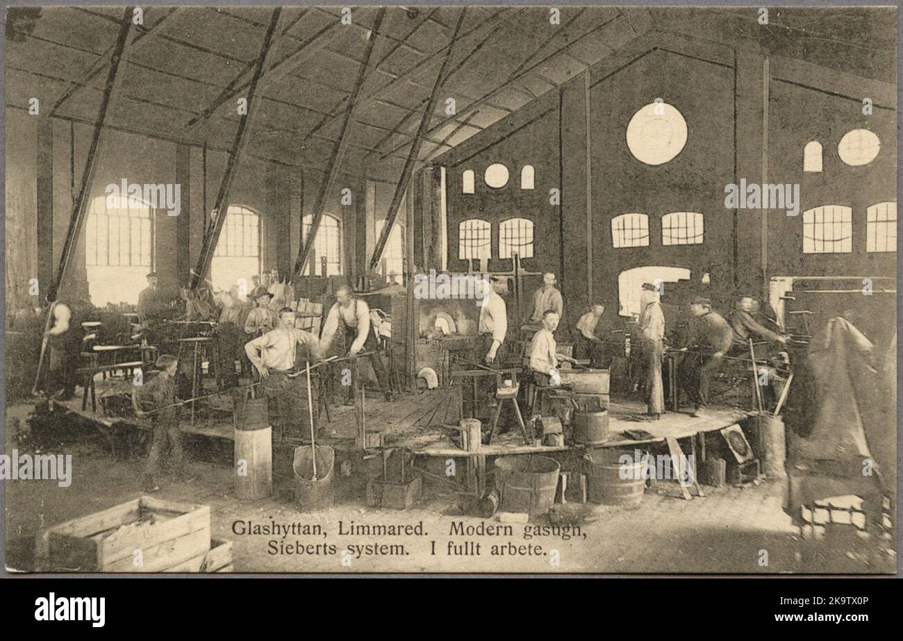 The glass cabin in Limmared. Glass blowers at work Stock Photo - Alamy