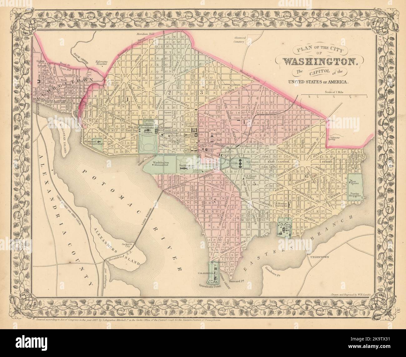 Plan of the City of Washington, the Capitol of the USA. MITCHELL 1869 ...
