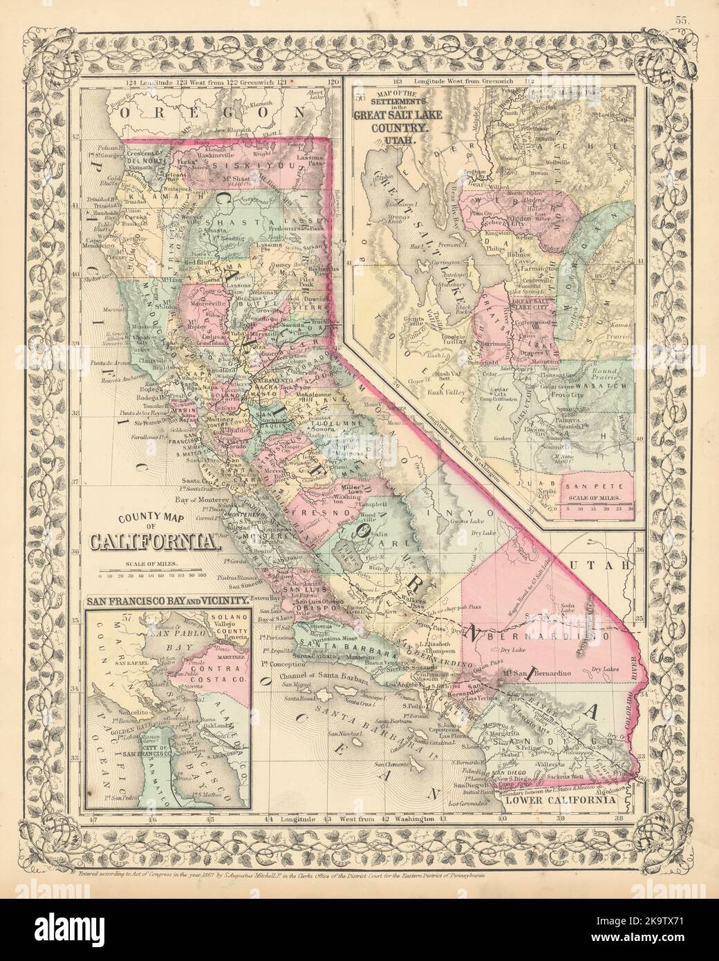 County map of California. The Great Salt Lake Country, Utah. MITCHELL ...