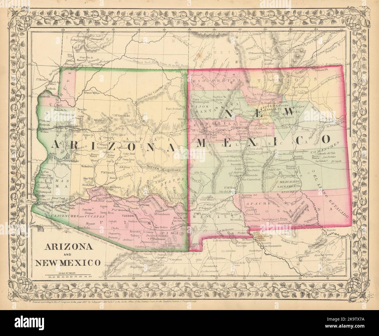 Arizona and New Mexico by Samuel Augustus Mitchell. State map. Counties ...