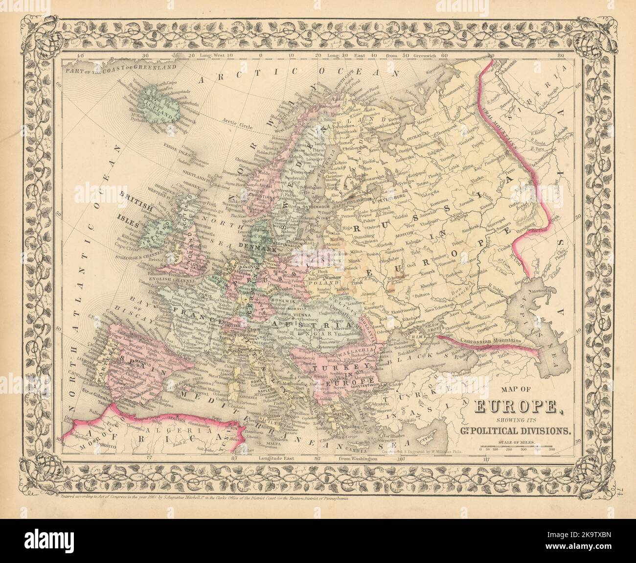 Map of Europe, showing its Political Divisions by S. Augustus Mitchell ...