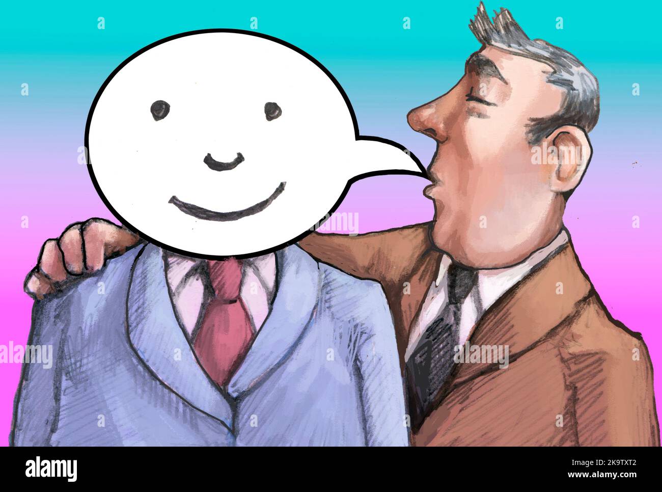 Two figures side by side the speaker covers the listener's face with a ...