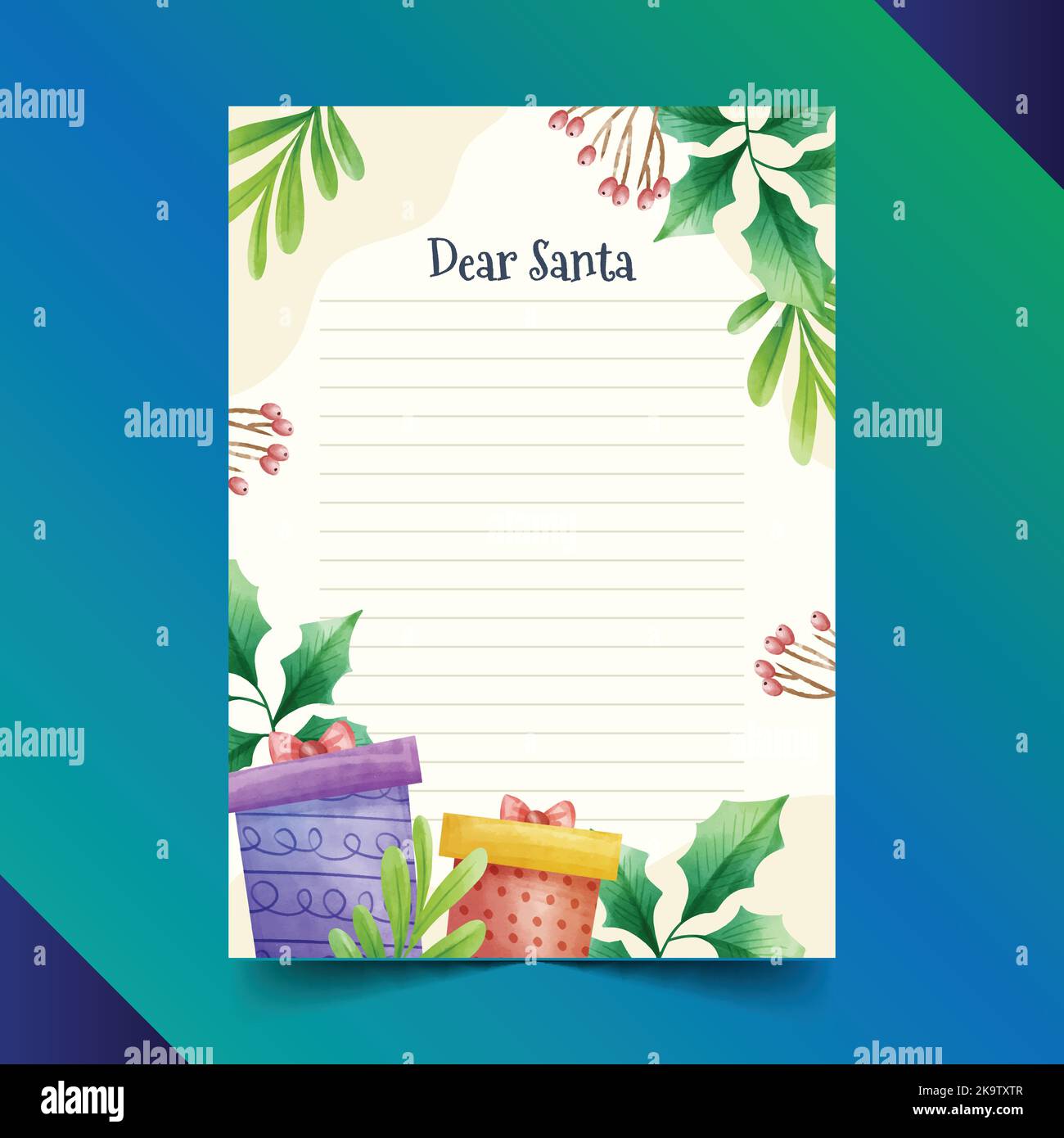 watercolor santa letter template vector design illustration Stock ...