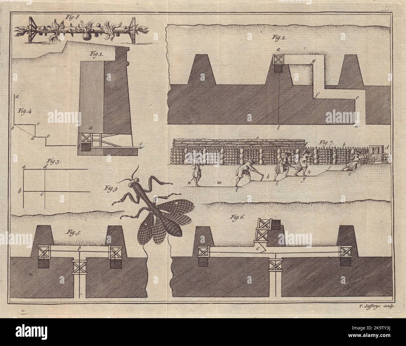Machines used at Sieges. A Locust. GENTS MAG 1747 old antique print ...