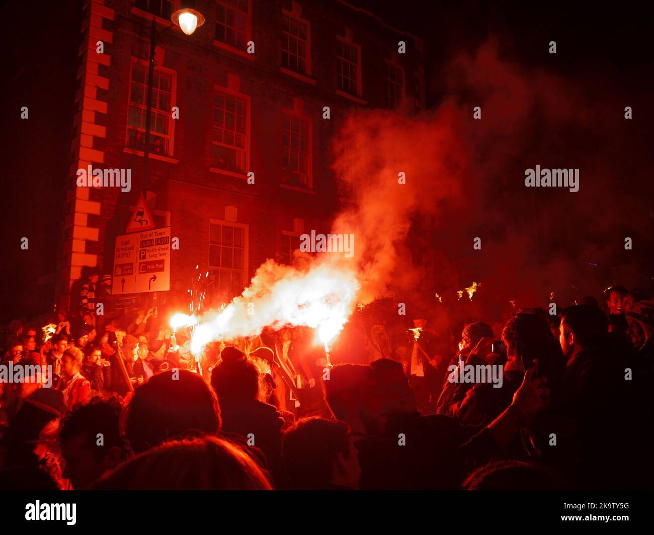 Celebrants take selfies as the Cliffe Bonfire Society pass by at the ...