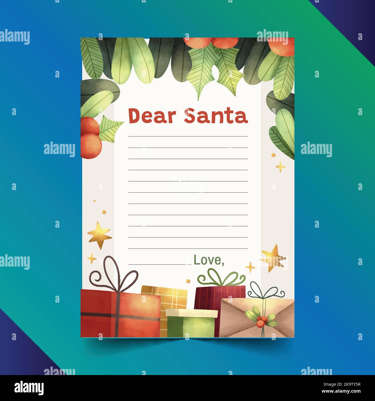 watercolor santa letter template vector design illustration Stock ...