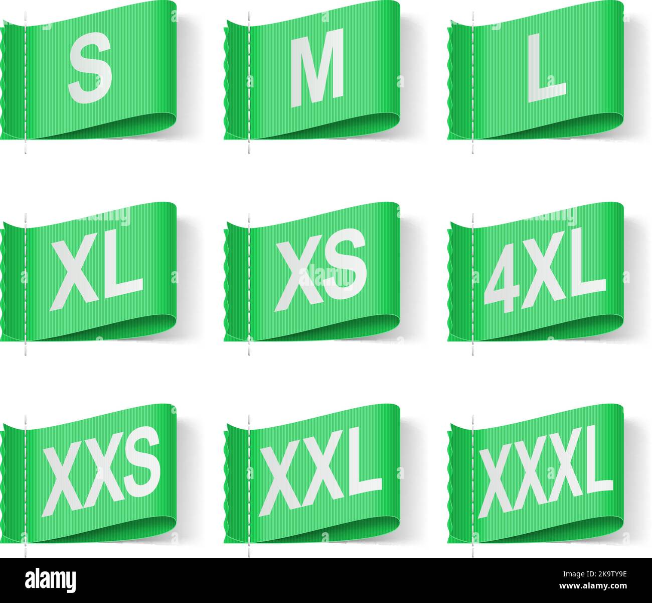 Set of Clothing Size Labels, White Text on Green Stock Vector Image ...