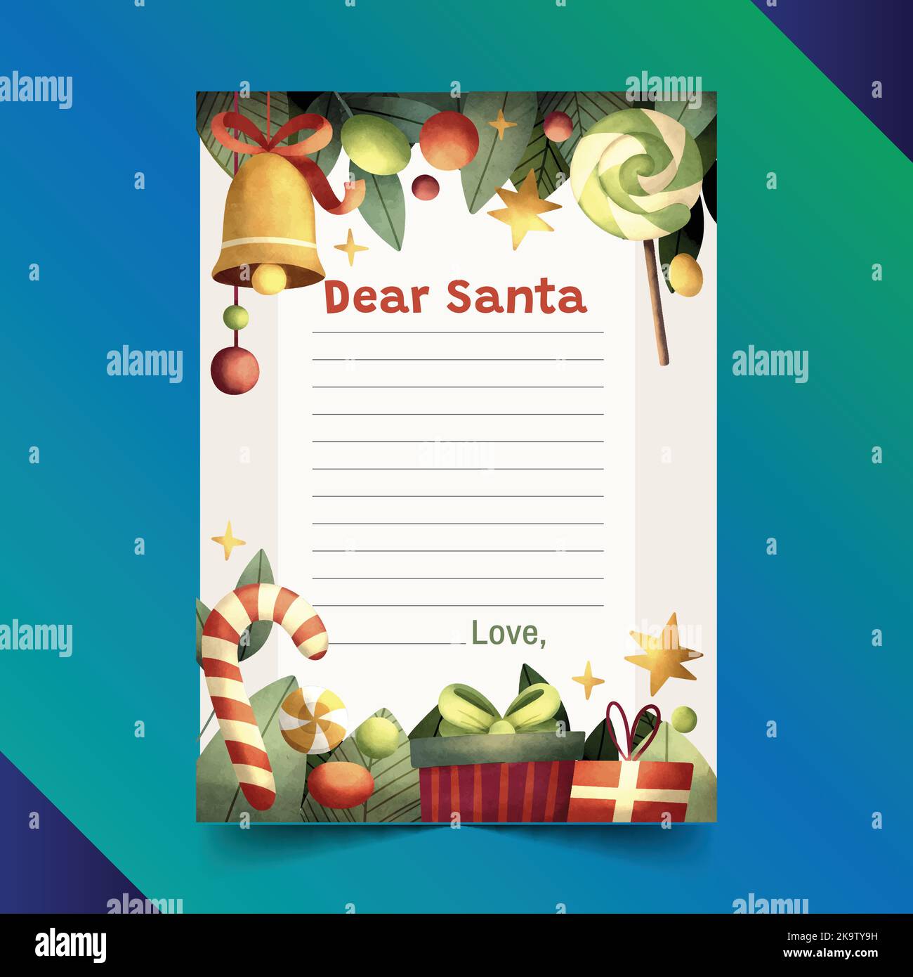 watercolor santa letter template vector design illustration Stock ...