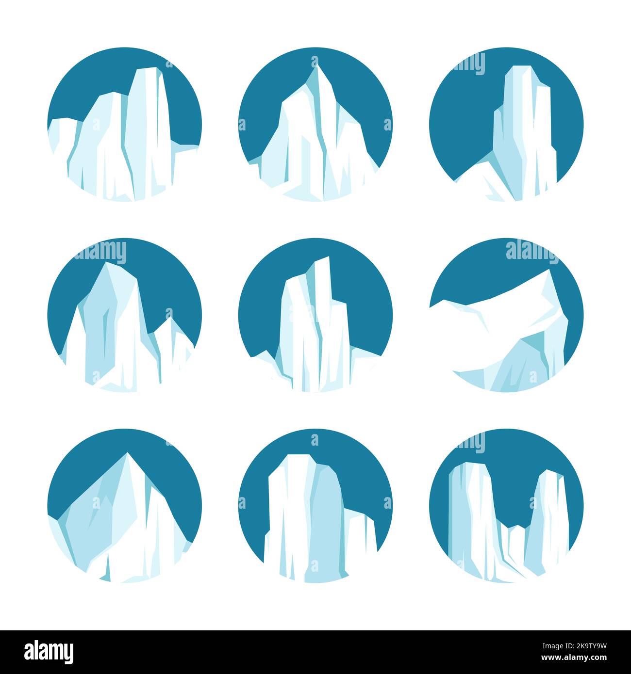 Floating icebergs collection. Drifting arctic glacier, block of frozen ...