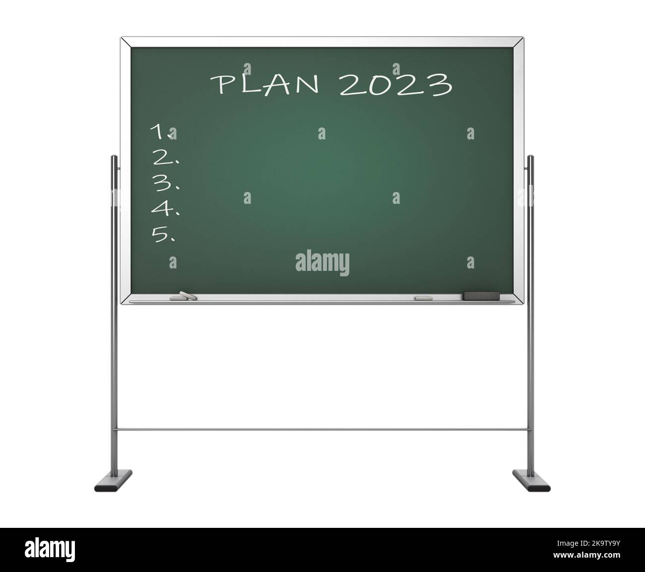 Blackboard with the Phrase Plan 2023 on a white background. 3d ...