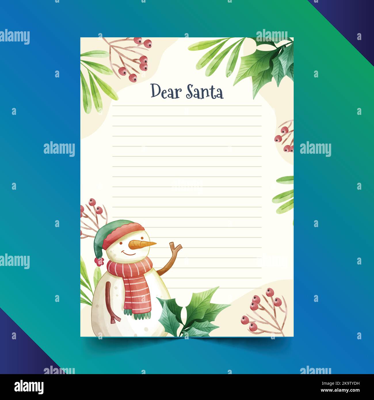 watercolor santa letter template vector design illustration Stock ...