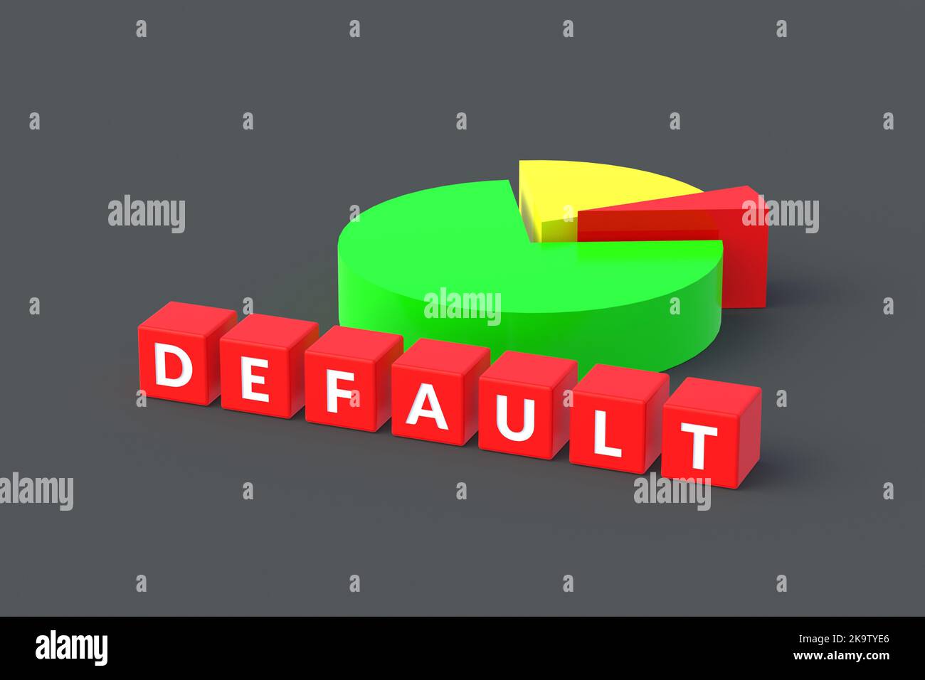 Inscription default on cubes near pie chart. Financial crisis. Default ...