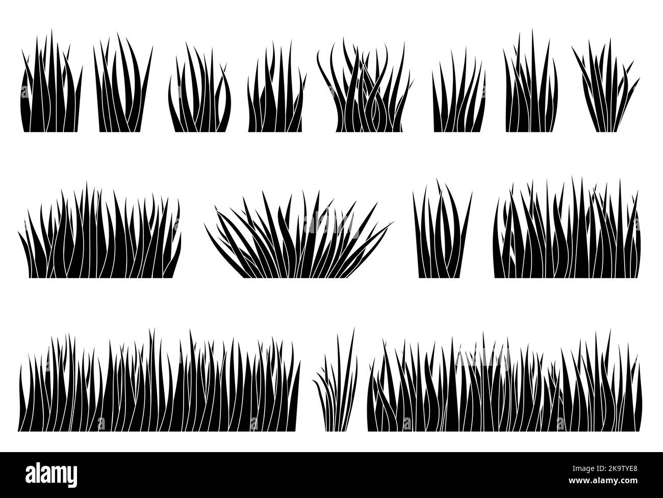 Grass natural organic lawn black silhouette set. Contour bio herb ...