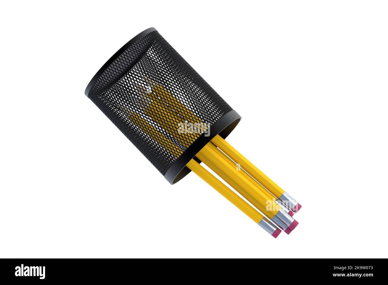 Metal pencil holder isolated on white background. Grid pot. Stationery ...