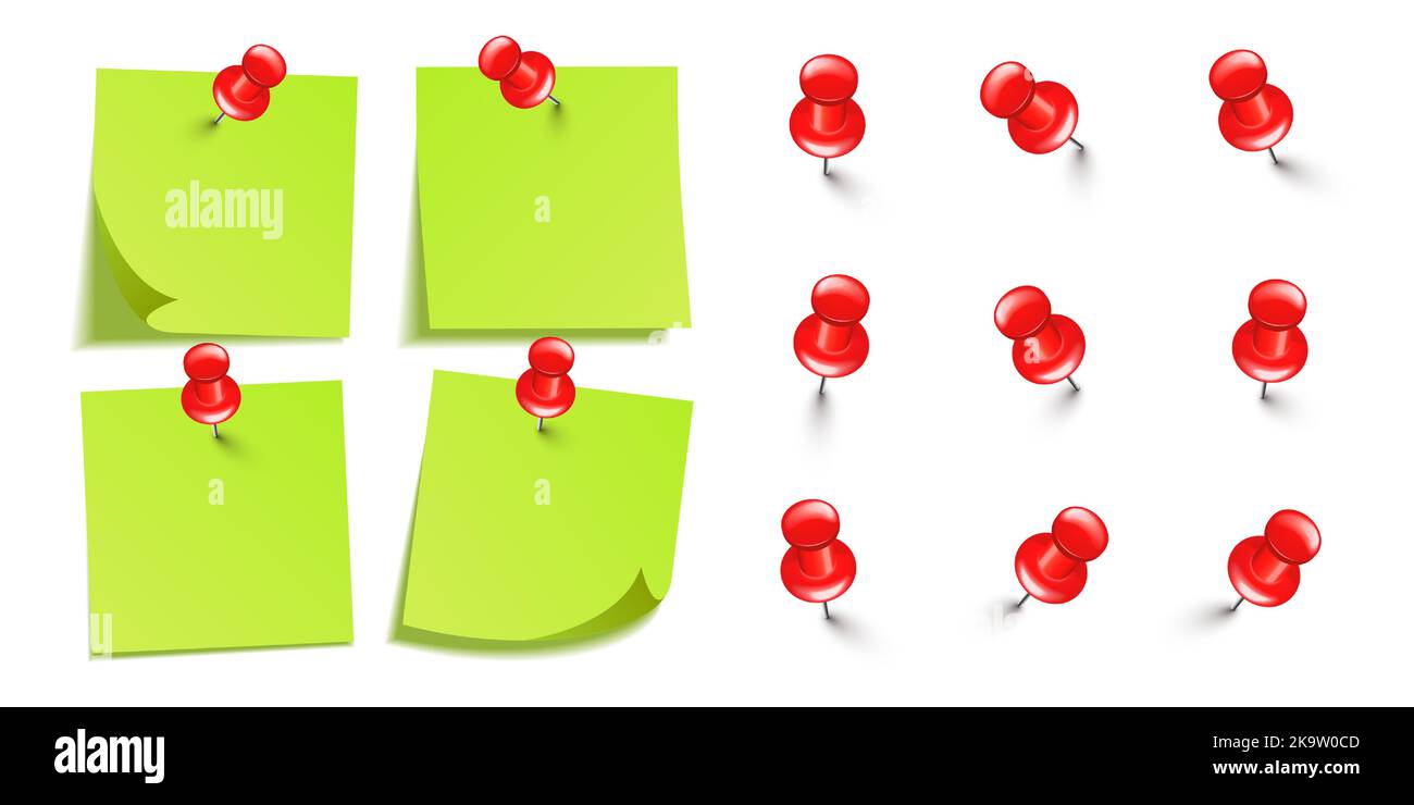 Realistic blank sticky notes isolated on white background. Green sheets ...