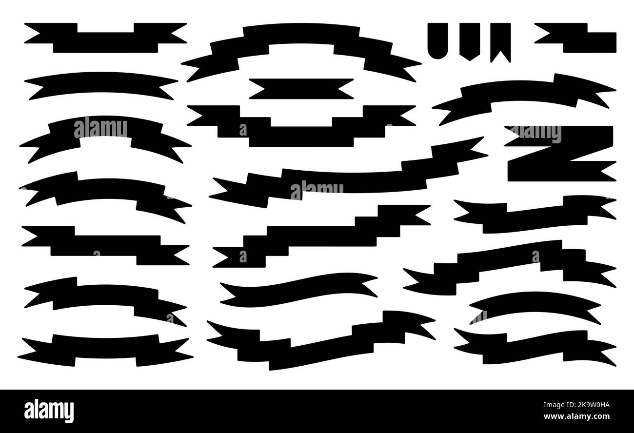 Ribbon black old silhouette curved big set. Template for blanking ...