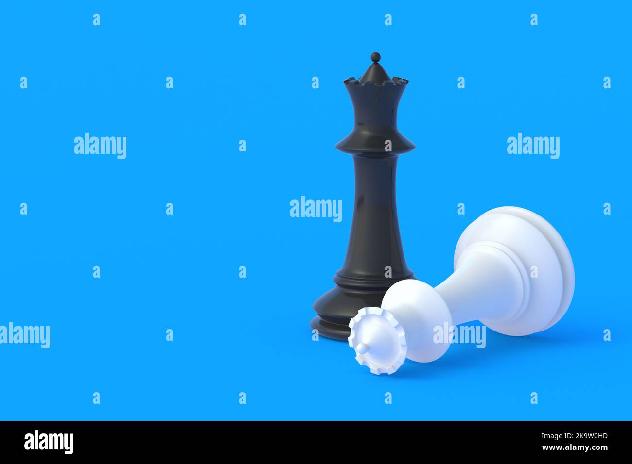 Chess figures queen black and white color on blue background. Table ...