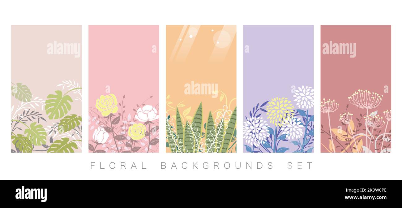 Vector Botanical Background Set With Text Space Isolated On A White ...