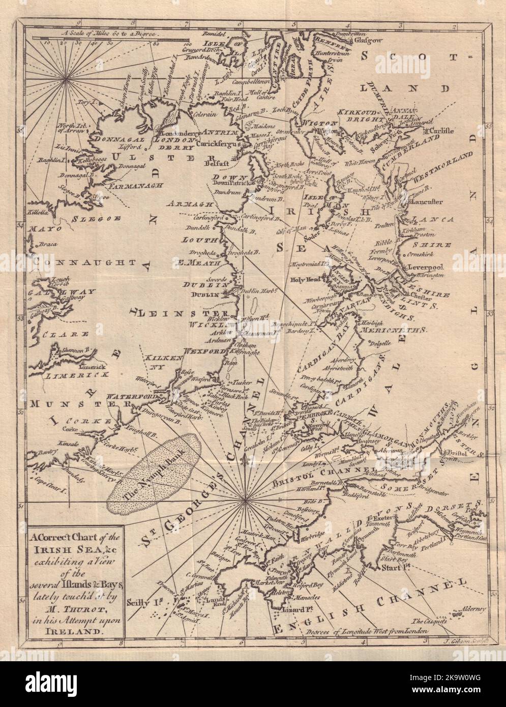 A Correct Chart of the Irish Sea. Ireland. Nymph bank. GIBSON 1758 old ...