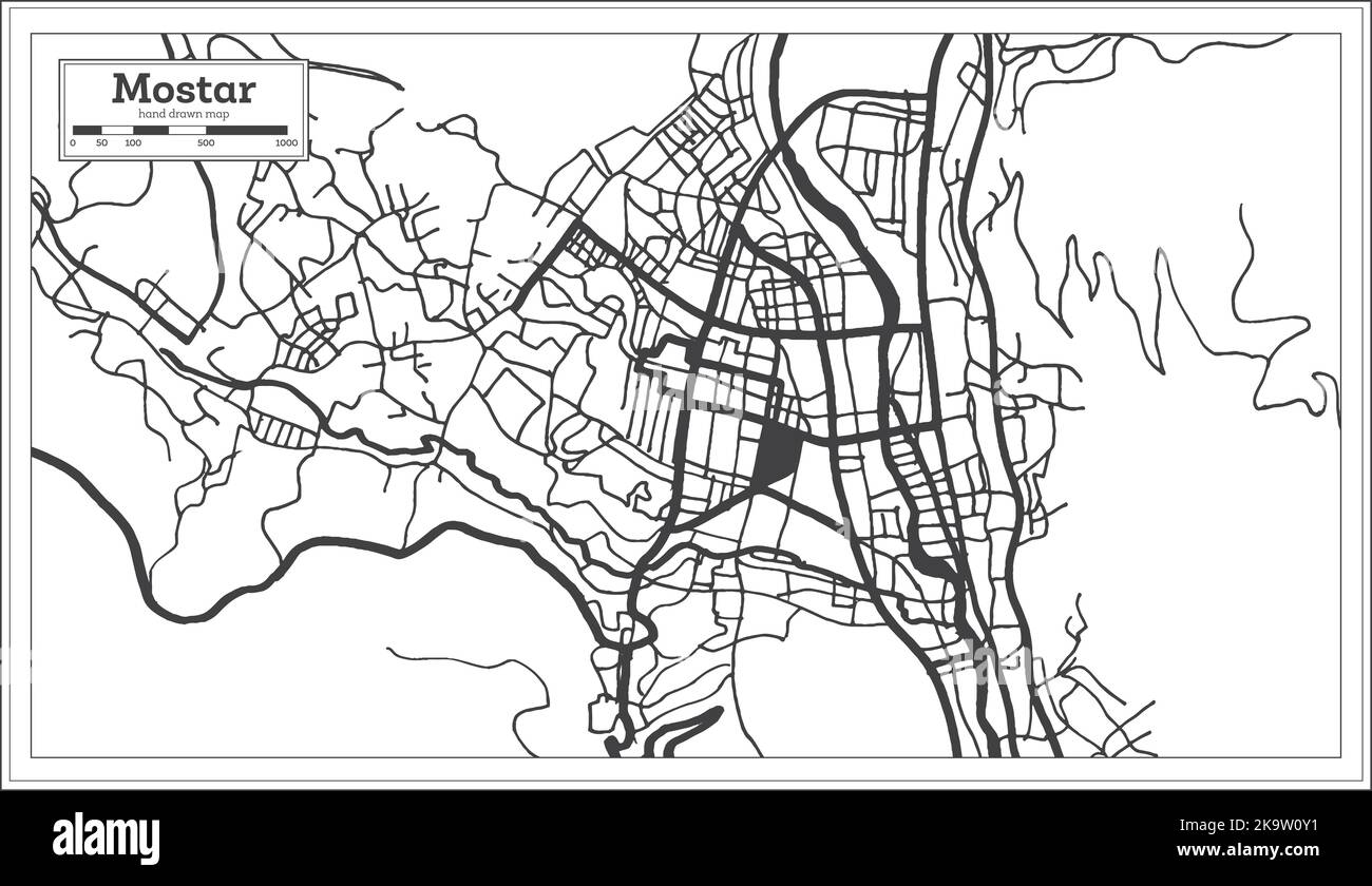 Mostar Bosnia and Herzegovina City Map in Black and White Color in ...