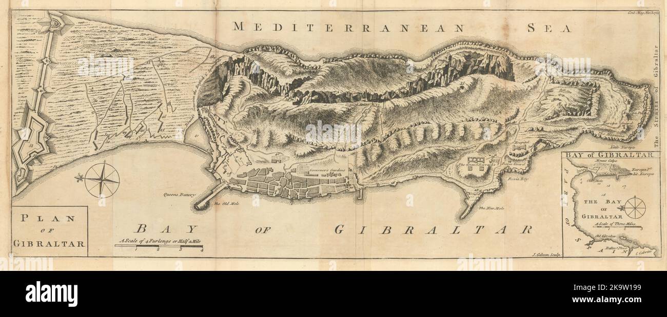 Plan of Gibraltar by John Gibson. Gentleman's Magazine 1762 old antique ...
