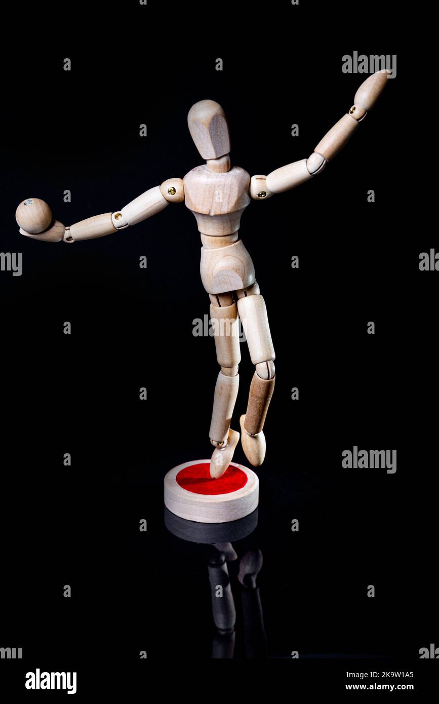 Image of falling wooden manikin on black background, wooden manikin ...