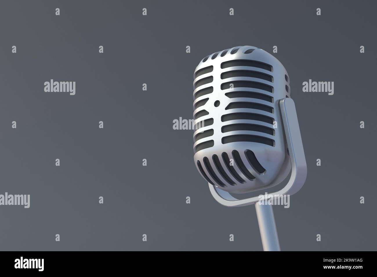 Retro style metallic microphone on gray background. Radio broadcast ...