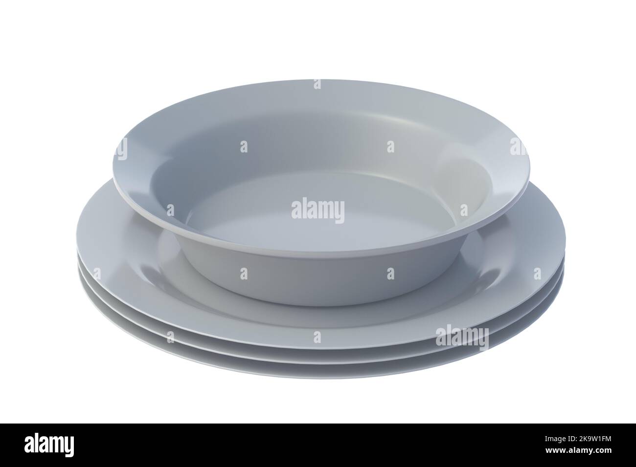 Stack of plates isolated on white background. 3d render Stock Photo - Alamy